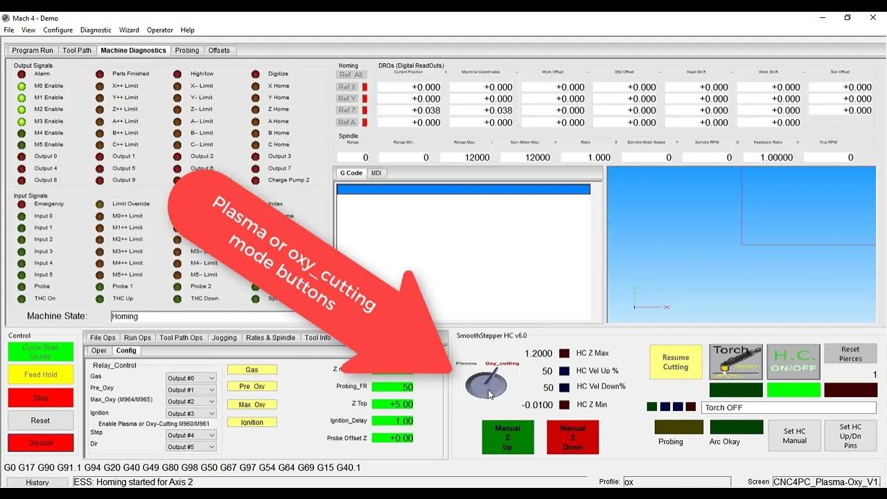 Oxy Cutting Mach4 screen - YouTube