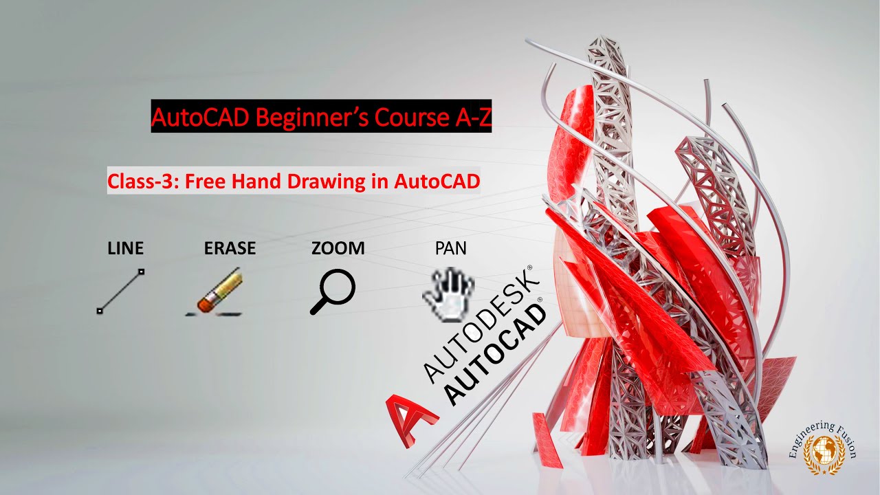 Free Hand drawings in AutoCAD Class: 3 || Line, Erase, Zoom, Pan II ...