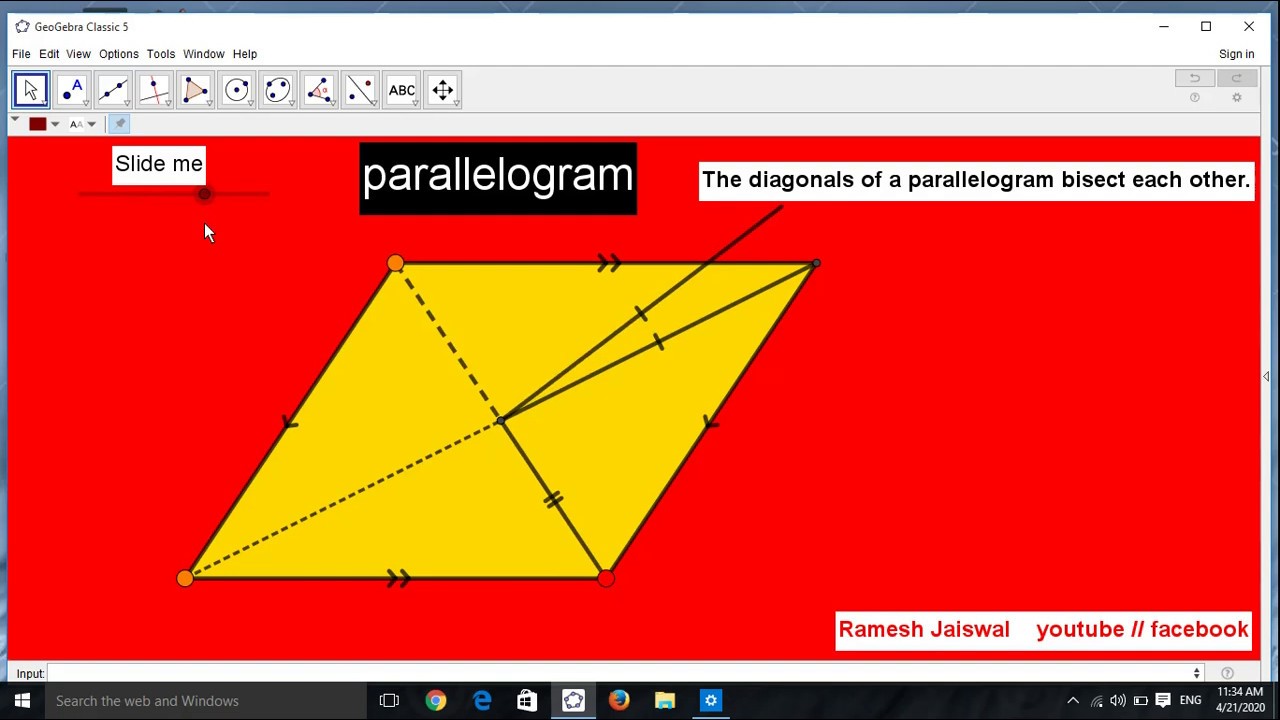 How to Construct Diagonals of Parallelogram Bisect each Other - YouTube