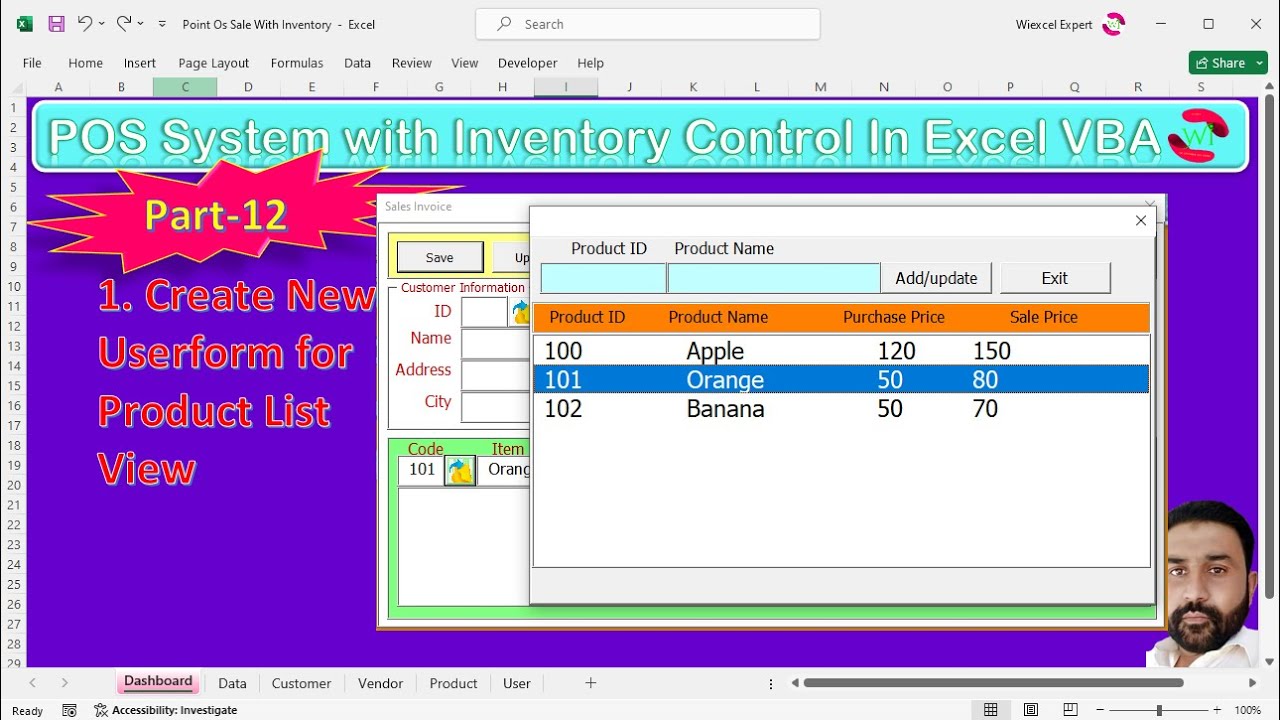 Pos System With Inventory Control In Excel Vba Part 12 Product List Userform Creation Youtube