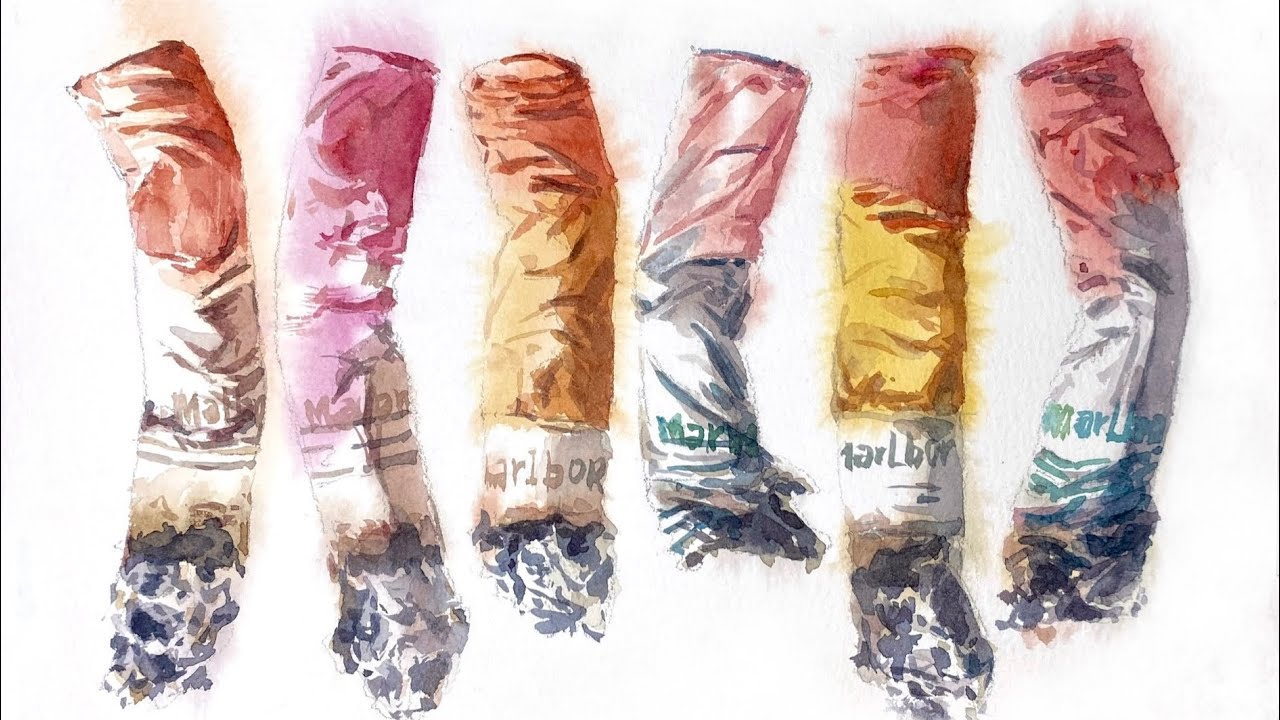 watercolor still-life，cigarette ends｜水彩静物，烟头 - YouTube