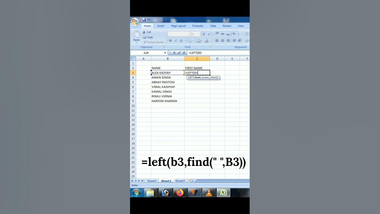 Excel Me Surname Kaise Alag Kare Youtube