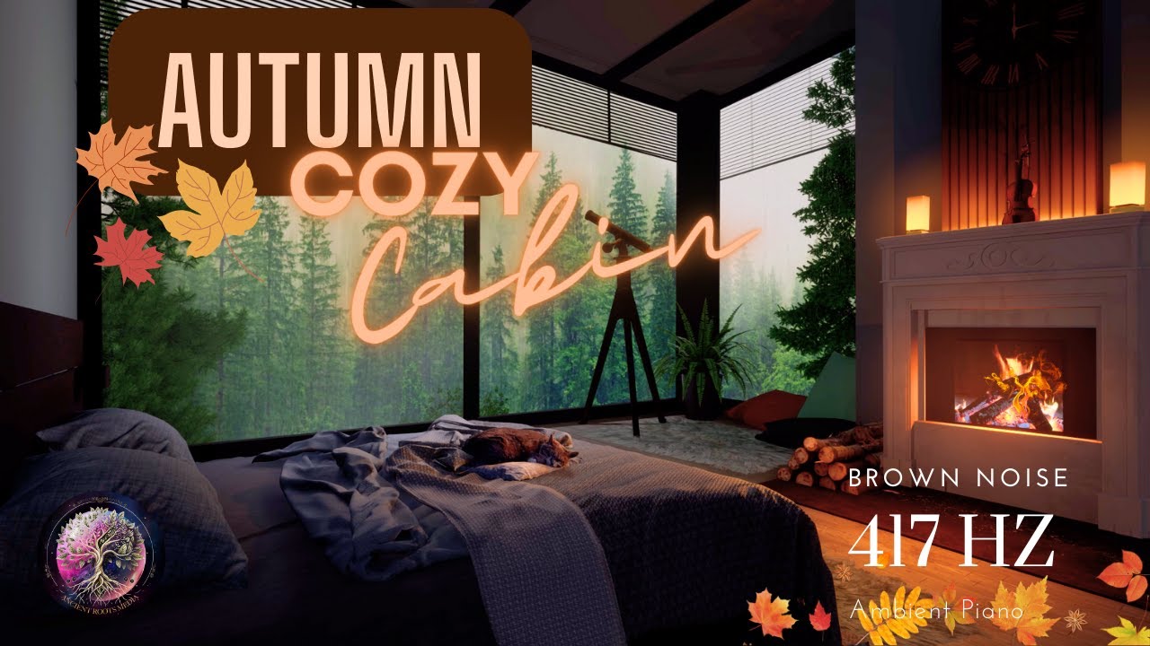 Cozy Autumn Fireplace in Cabin for Sleep, Stress Relief, Study (Brown ...