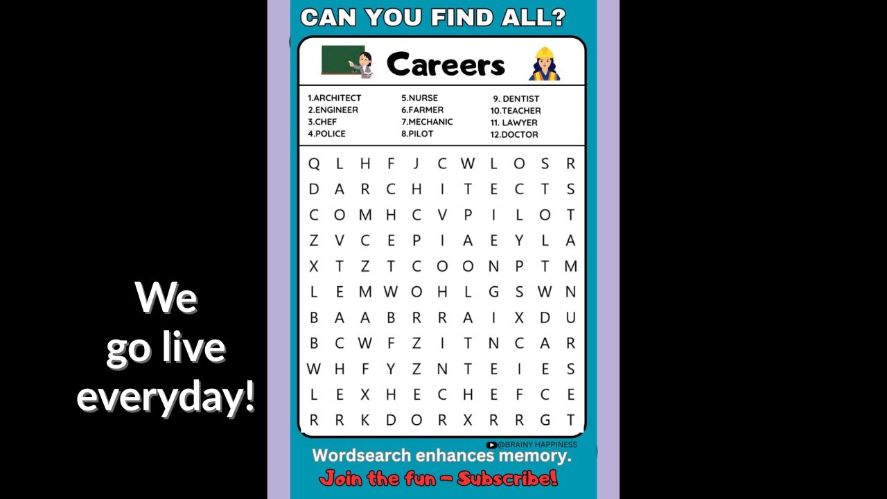🔥 What's Your Dream Job? | Live Careers Word Search | No Sound - YouTube
