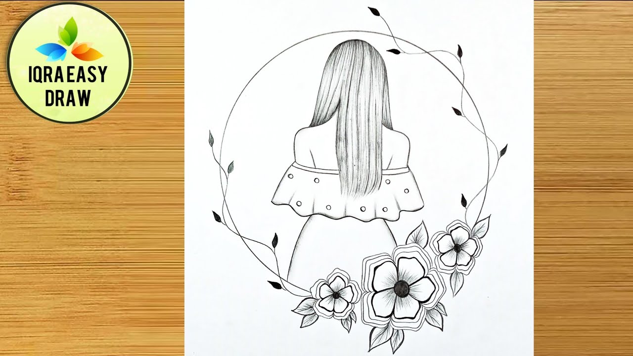 How to Draw A Girl with beautiful Circle Frame || A girl backside in ...