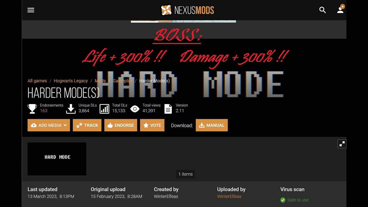 Hogwarts Legacy - Mod Pc "HARD MODE 300%" (Details en description ...