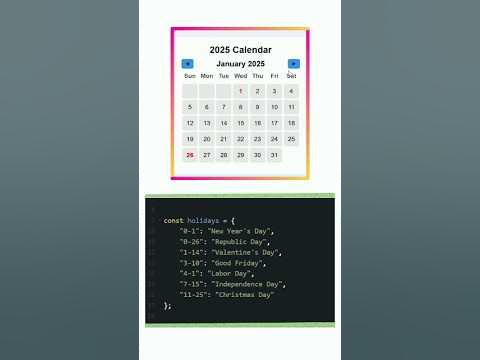 2025 Calender & holidays | JavaScript #javascript #shorts - YouTube