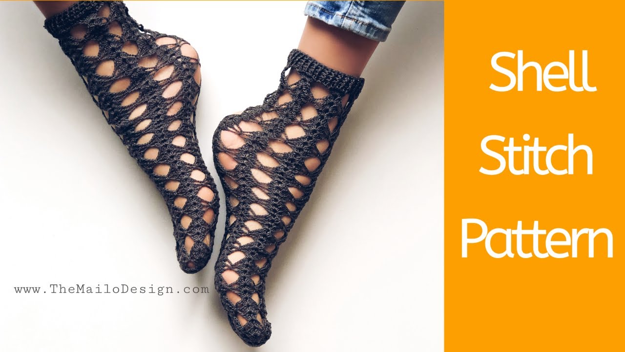 Crochet Shell Stitch Tutorial (Cobweb Lace Socks) - YouTube