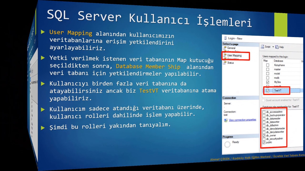 Hafta11 - Ders 001) SQL Server Kullanıcı İşlemleri - YouTube