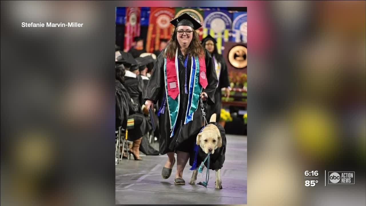 Army vet celebrates college graduation with beloved service dog - YouTube