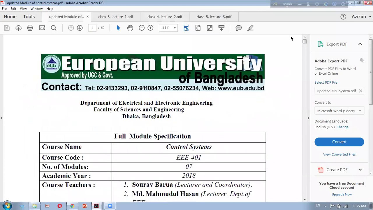 Control System EEE - 401 [Section - D 8th Semester] Zoom Video 1st ...
