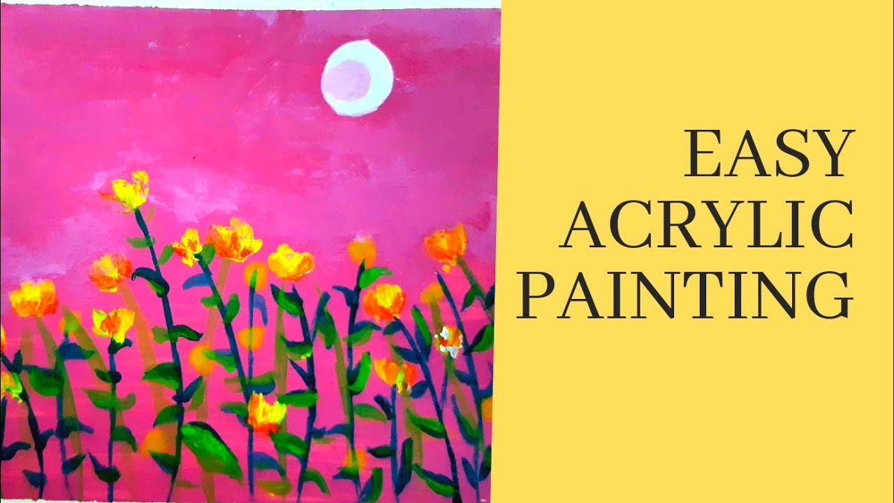 Easy flower field acrylic painting - YouTube