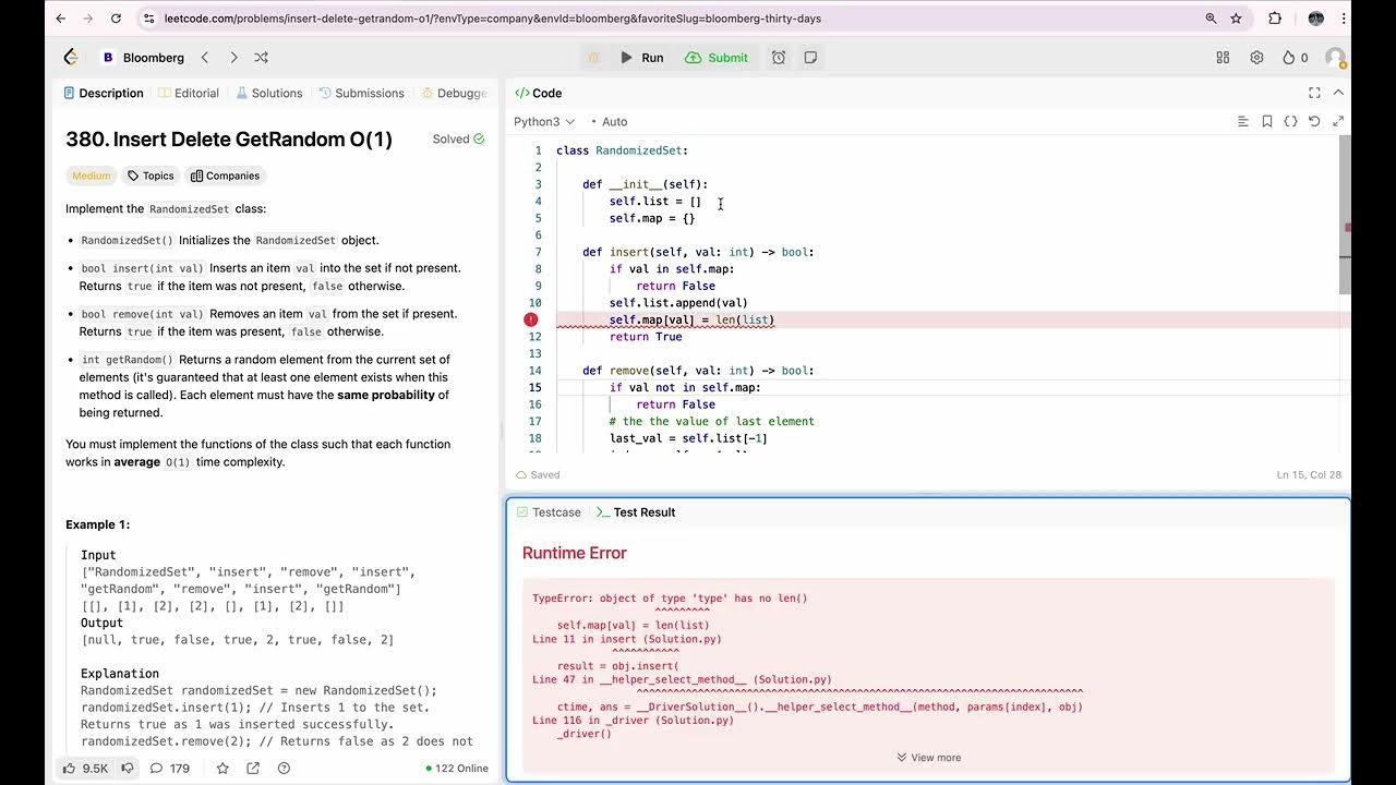 leetcode 380 insert delete getRandom O(1) - YouTube