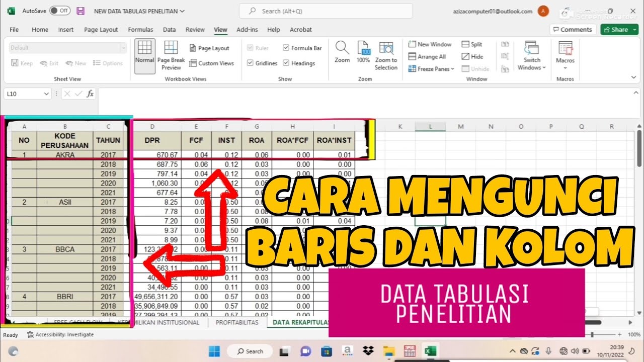 CARA MENGUNCI BARIS DAN KOLOM DATA TABULASI PENELITIAN DI MICROSOFT ...