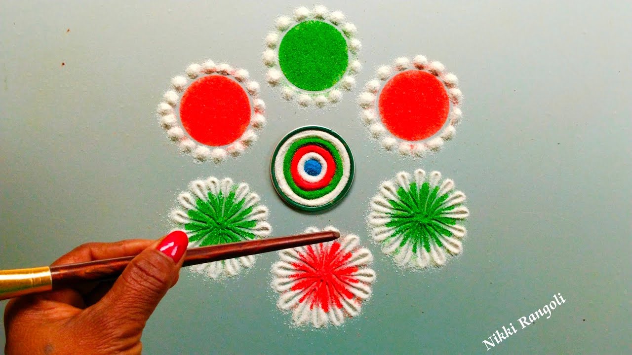 independence day rangoli design, //new rangoli design // very easy ...