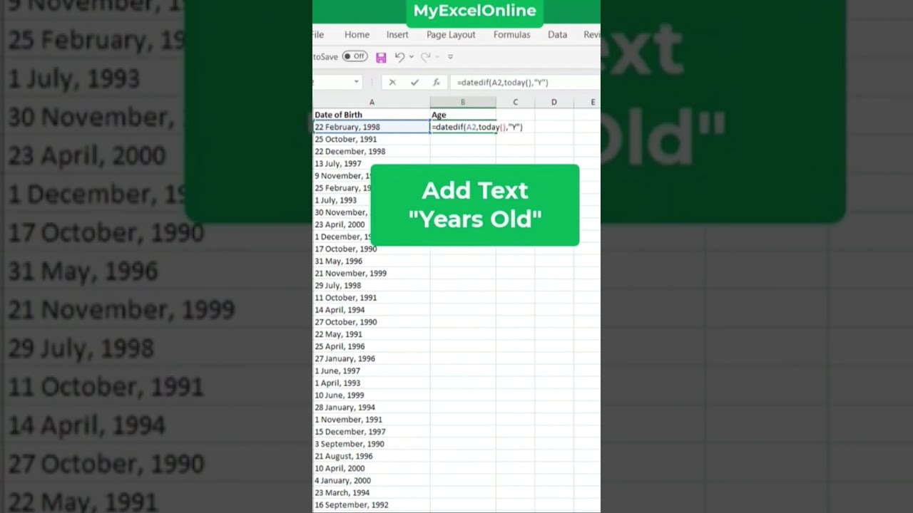 Calculate Age In Excel YouTube Calculate Age In Excel YouTube