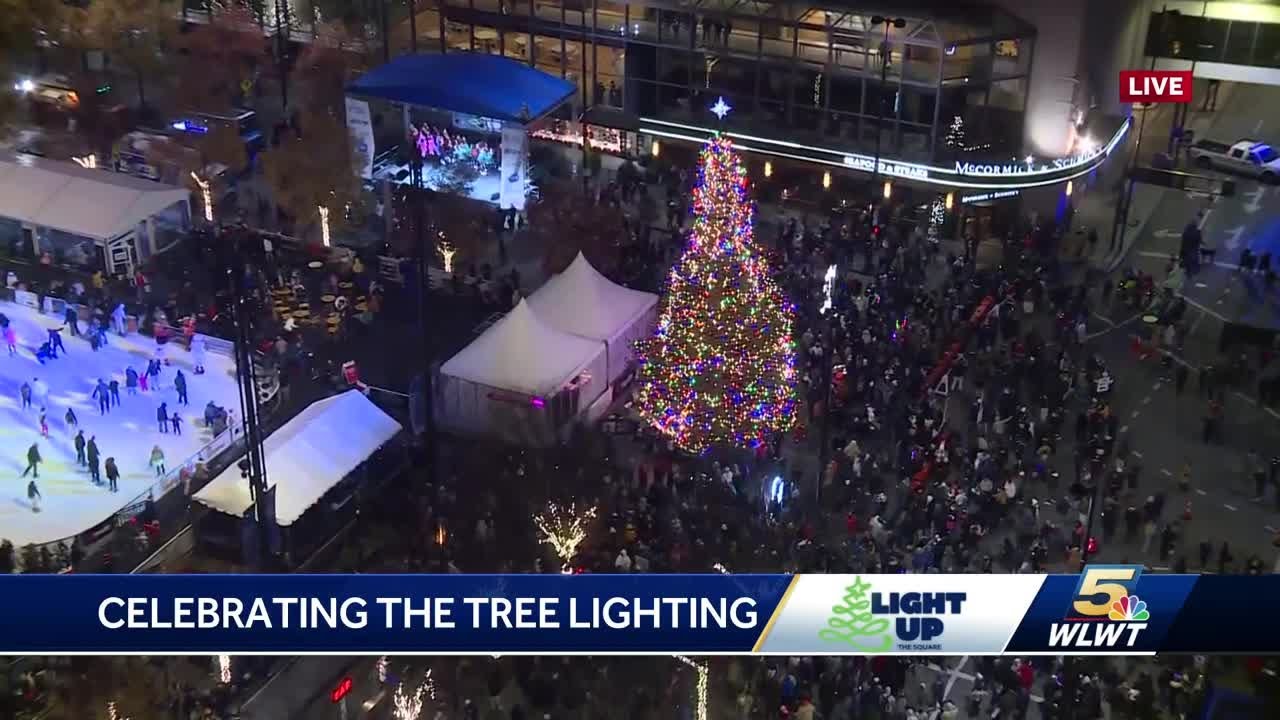 Cincinnati's Fountain Square Christmas tree lights up, kicking off ...