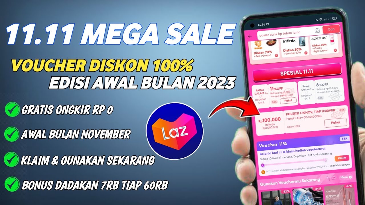 VOUCHER DISKON 100% LAZADA 2023 EDISI 11.11 MEGA SALE AWAL BULAN KLAIM SEKARANG - YouTube