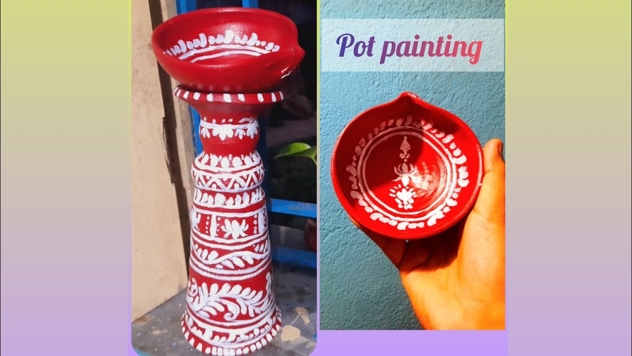Easy pot painting ideas 🥰|| Easy matir prodip painting with febric ...