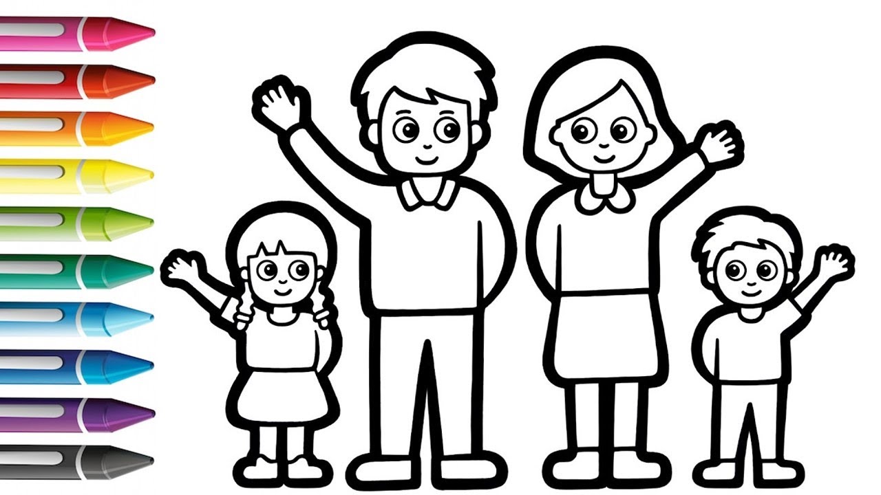 Family Drawing Easy - Cute Family , Painting And Coloring Kids , How To ...