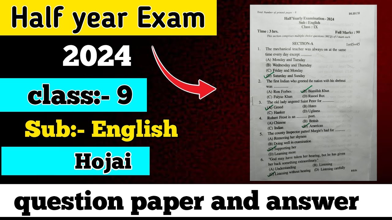 Class 9 Half yearly English question paper 2024 Hojai solutions SEBA ...