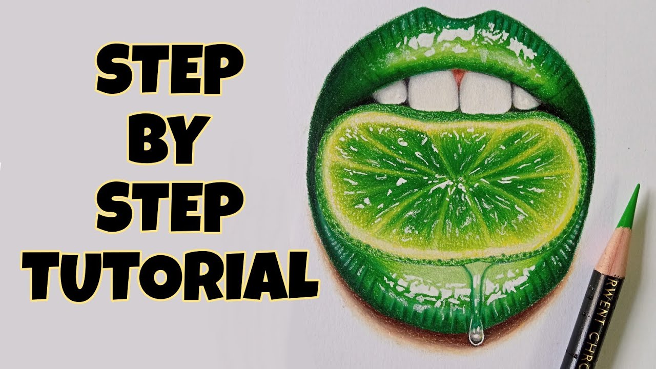 How to draw Realistic Lime Lips with Colored Pencils | Realism with ...