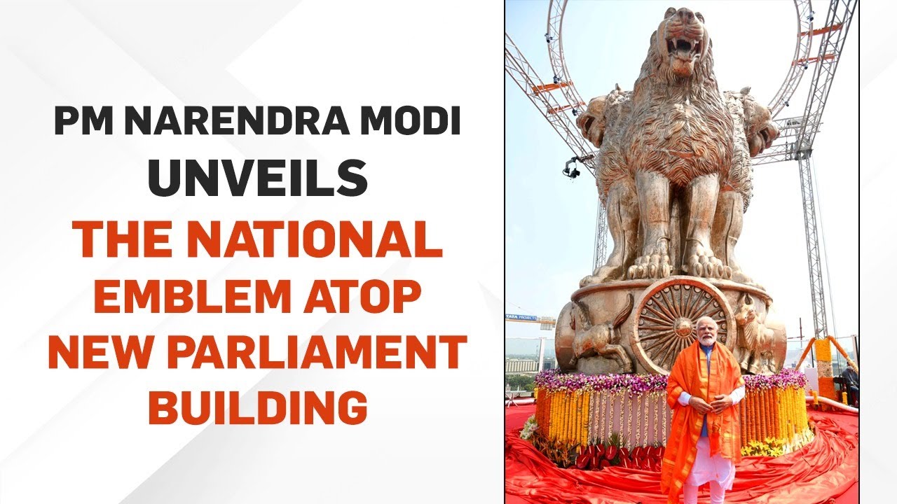 PM Narendra Modi Unveils The National Emblem atop New Parliament ...
