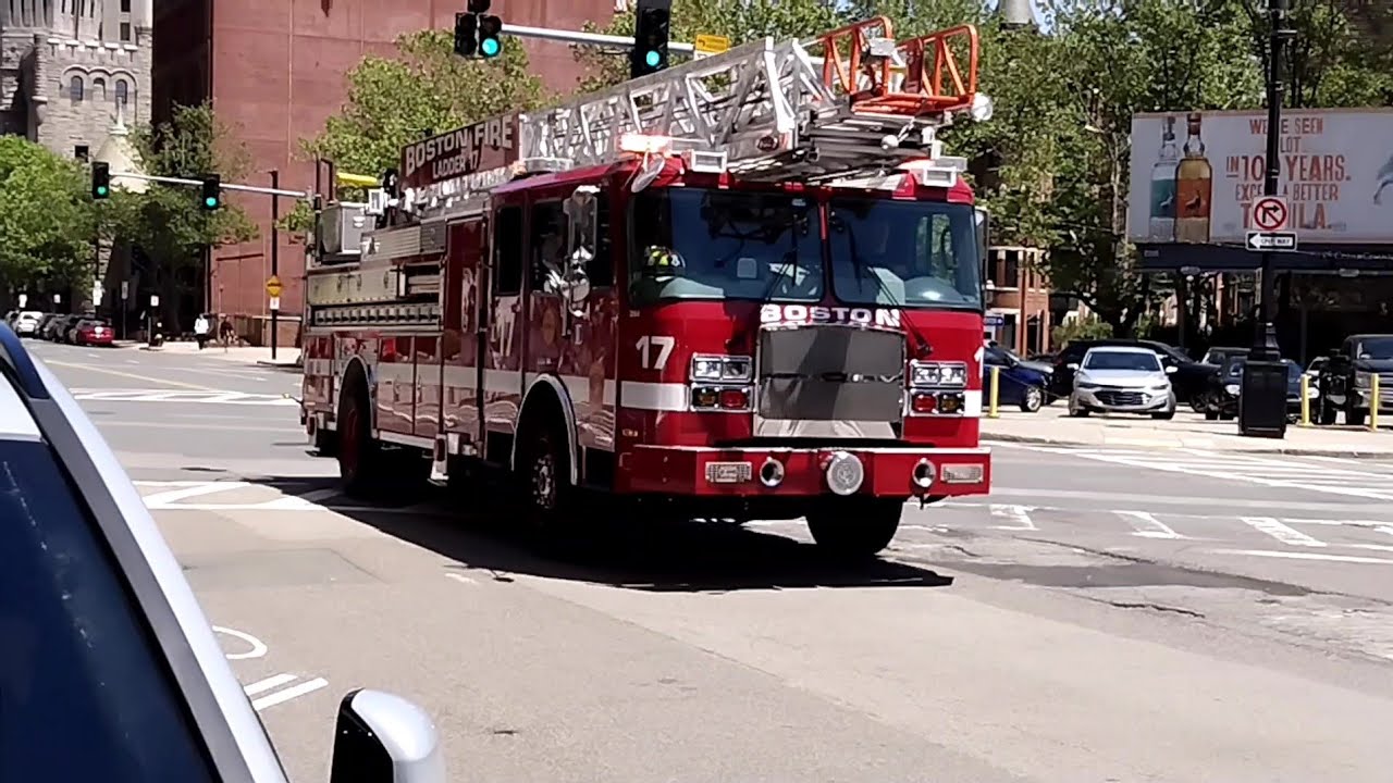Boston, MA Ladder 17 responding to a Level 0 accompanying Engine 3 5/24 ...