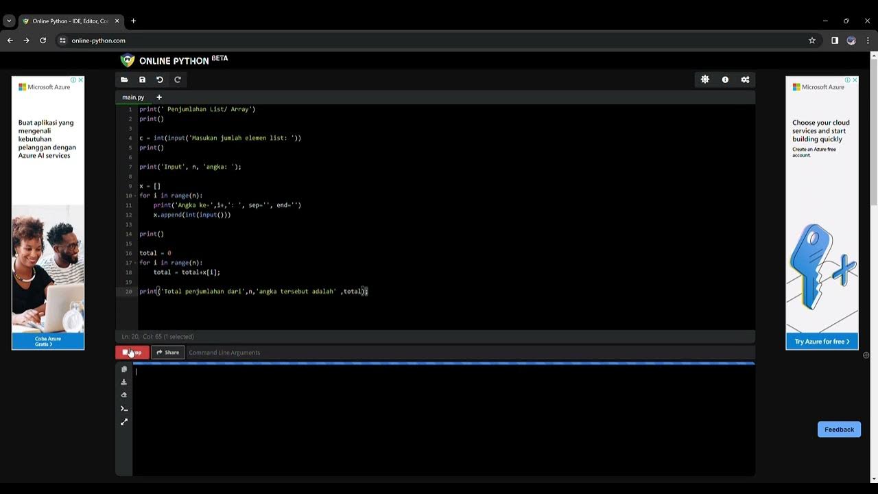 Membuat program pyhton "Penjumlahan list array" Part 12 - YouTube