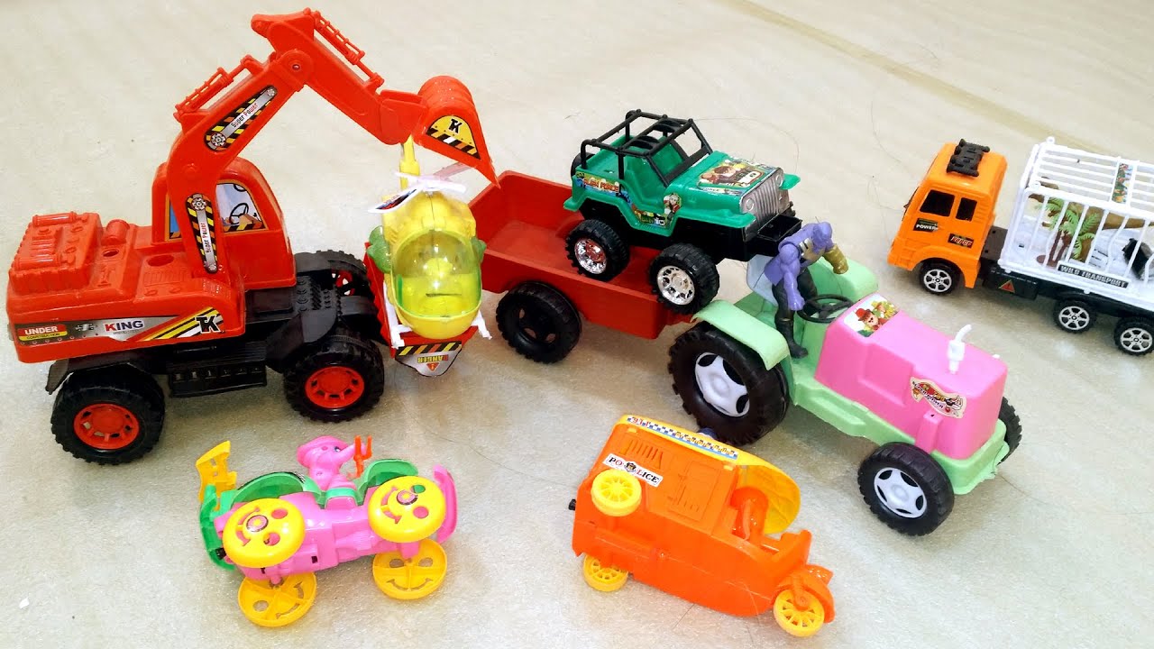 JCB Excavator Helicopter Jeeb Dumper Tuck Tractor Trolley Toy Cartoon ...