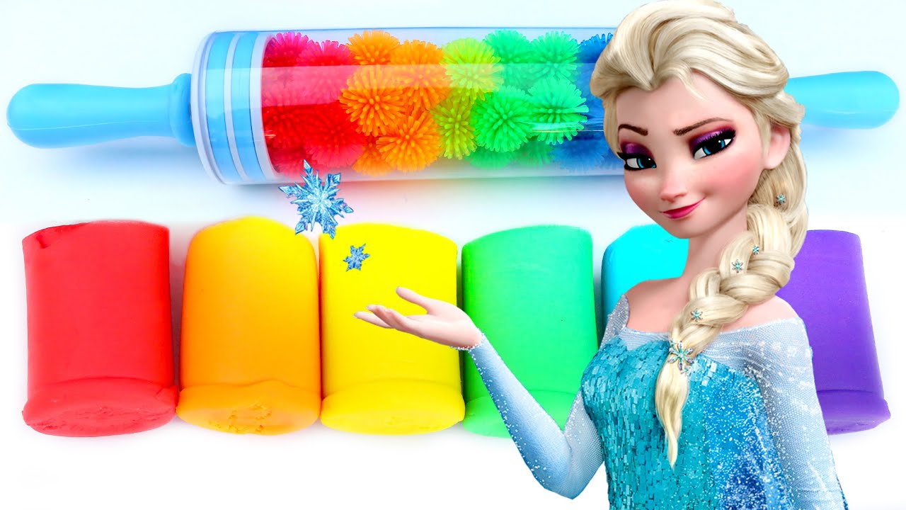 Play Doh Frozen Elsa Mold Modelling Clay Rainbow Rolling Pin Fun and ...