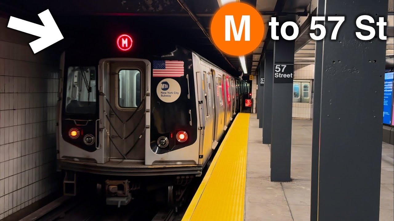 NYC: M trains to 57 Street, on a Sunday - YouTube