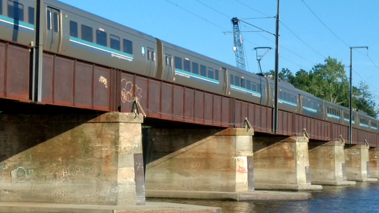 TRAINS AMT MR90 Electric Commuter Train Crosses Girder Bridge - YouTube