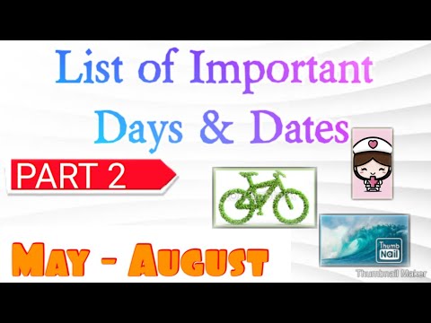 List of Important days & dates ( part 2 ) ll May - August - YouTube