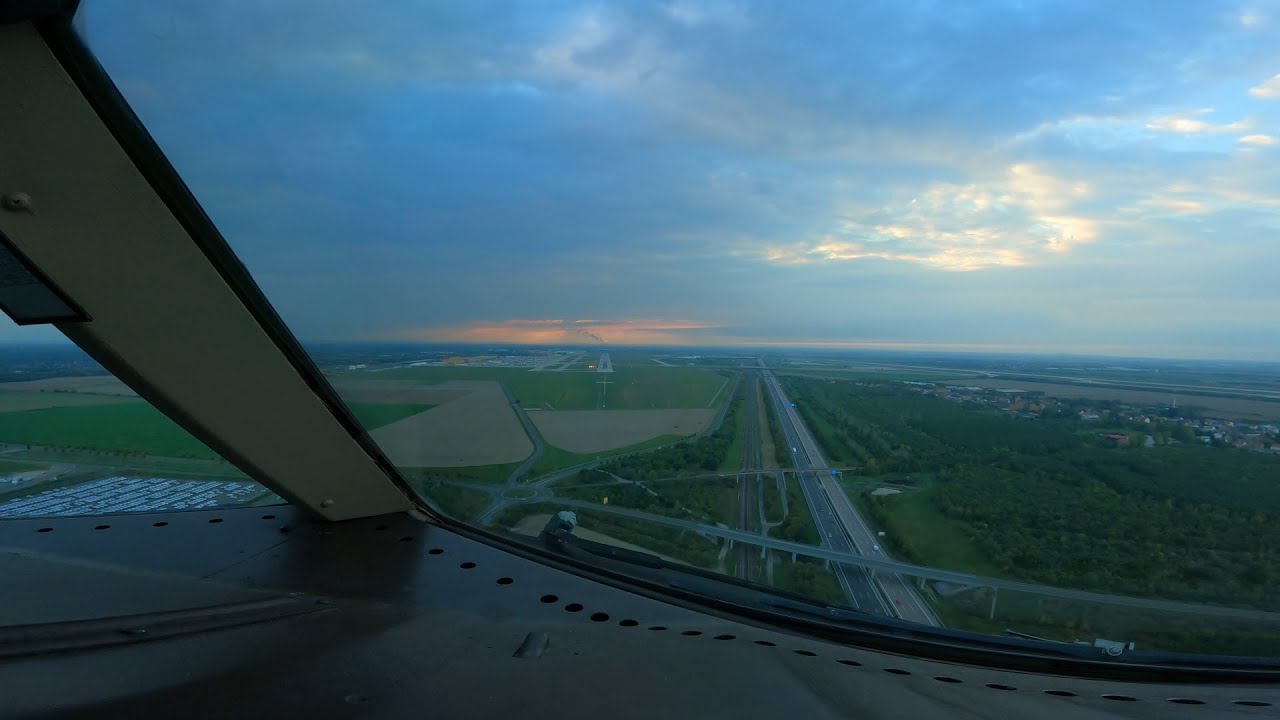 Sunset real time final approach and landing, Leipzig Germany. Boeing ...