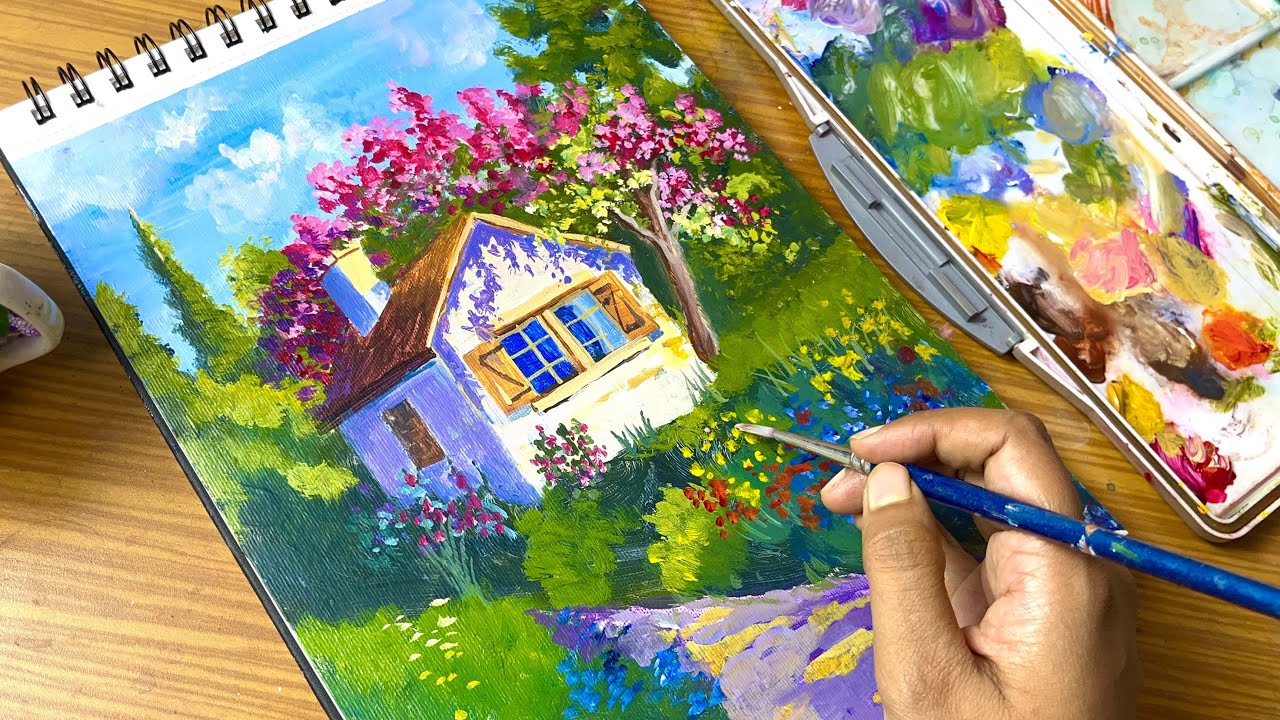 Ghibli Inspired Country Home Acrylic Painting Tutorial 🏡🌸 # ...