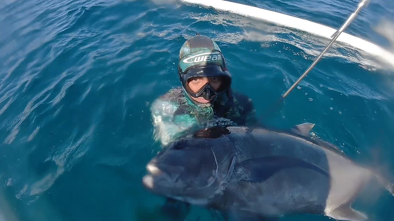 Giant Trevally Stoned Shot Boracay Spearfishing || Gabby Ramal - YouTube