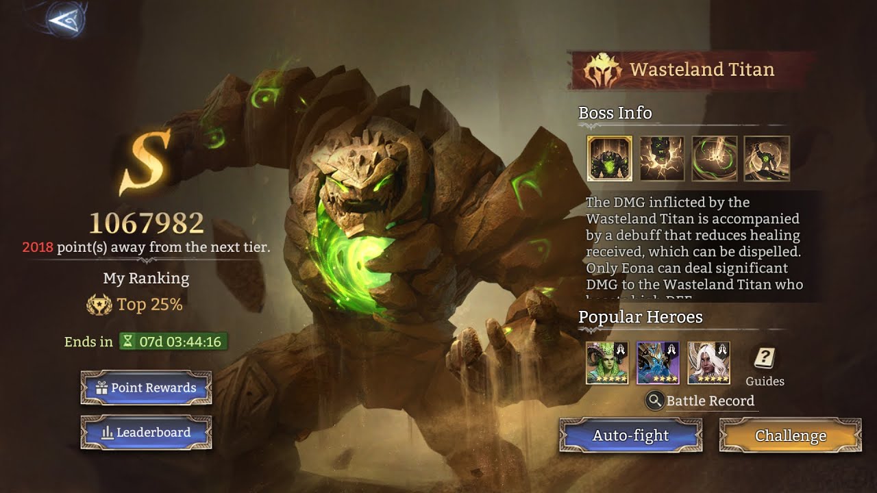 Immortal Codex Wasteland Titan 1MIL DMG S Tier Progress | Watcher of ...