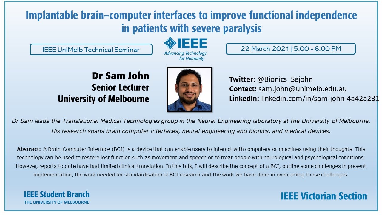 Brain-Computer Interfacing Technology | Dr. Sam John | 22 March 2021 ...