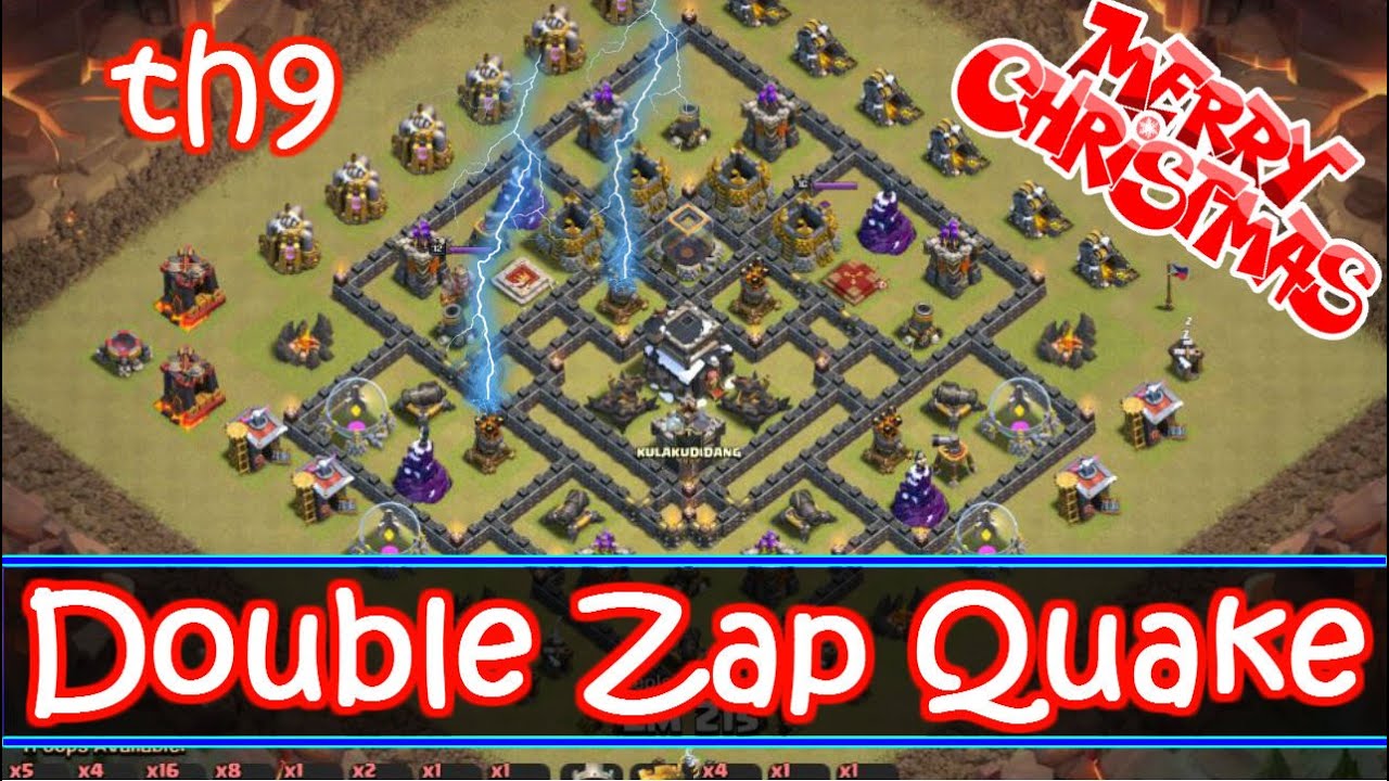 Double Zap Quake In Action!! vs Maxed Defenses Th9 - Clash Of Clans ...