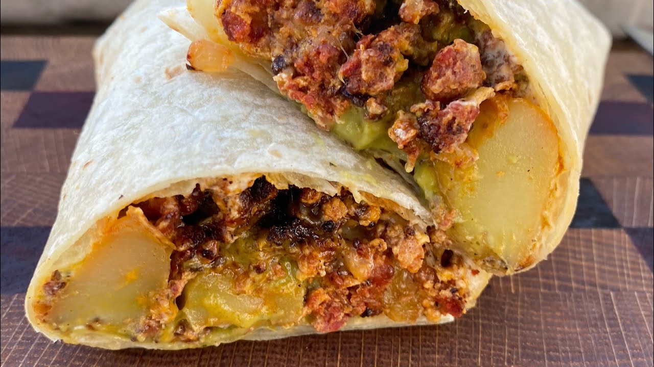 Chorizo eggs and potatoes burritos on the nomad grills - YouTube