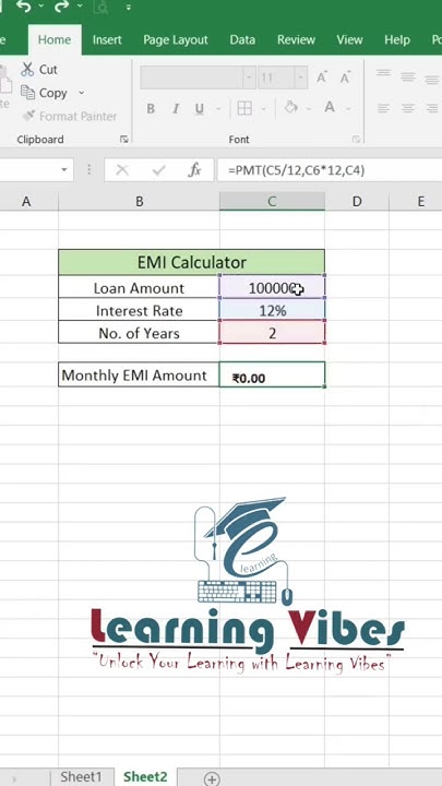 create EMI Calculator using PMT formula in Excel. financial Function #excel #microsoft #loan # ...