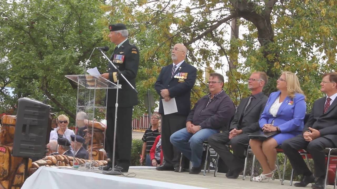 Brigadier-General Ray Romses speaks at monument dedication - YouTube