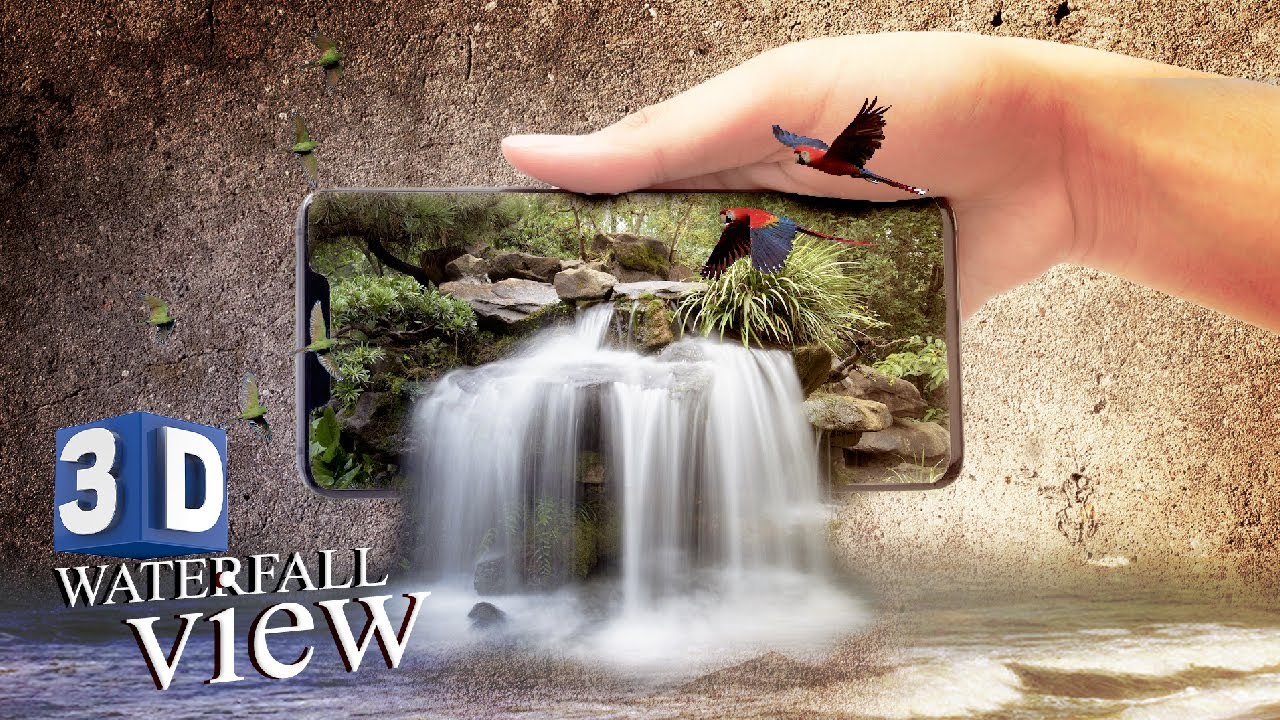 3D Waterfall On Mobile Screen || Photoshop Tutorial || Photo ...