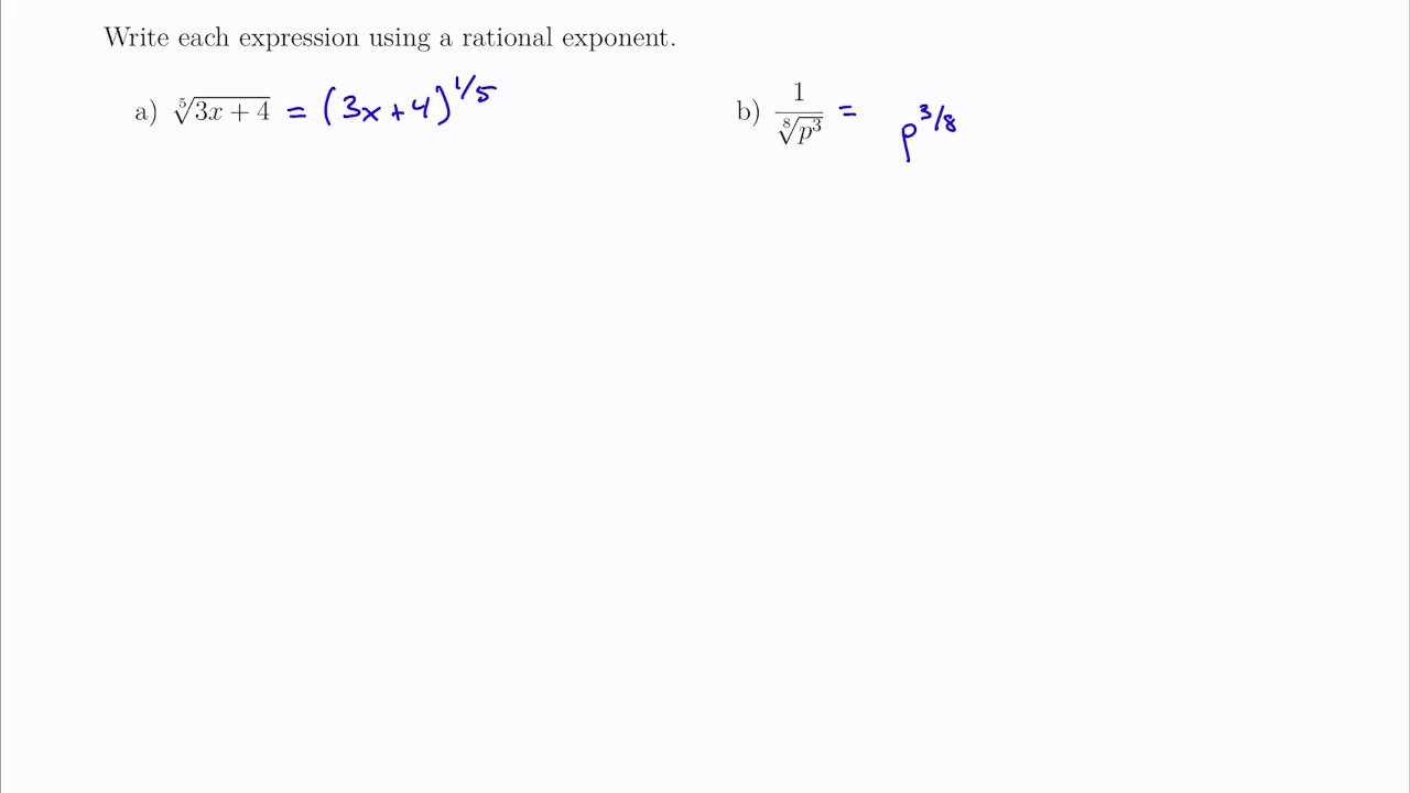 MTH 65 (§6.3, v6) Converting Expressions from Radical Notation to Rational Exponents - YouTube