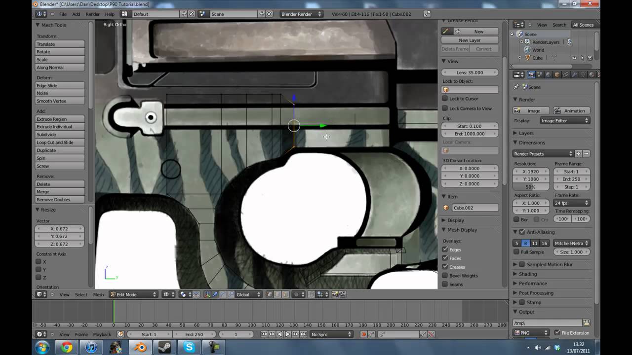 FPS Tutorial - Modelling the gun in Blender 2.58 - Part 2 - YouTube
