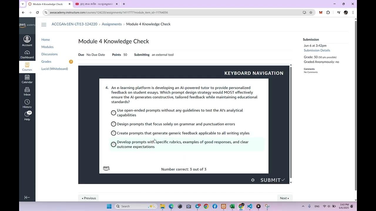Module 4 Knowledge Check | Using Prompts and Prompt Engineering | AWS Generative AI Foundations ...