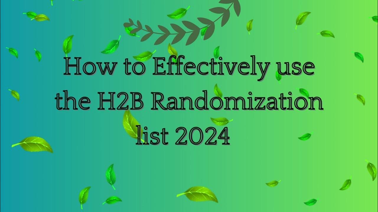 How to Effectively use the H2B Randomization list | Year 2024 - YouTube