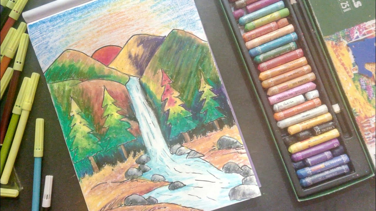 Scenery /waterfall drawing for kids || #part-3 || - YouTube