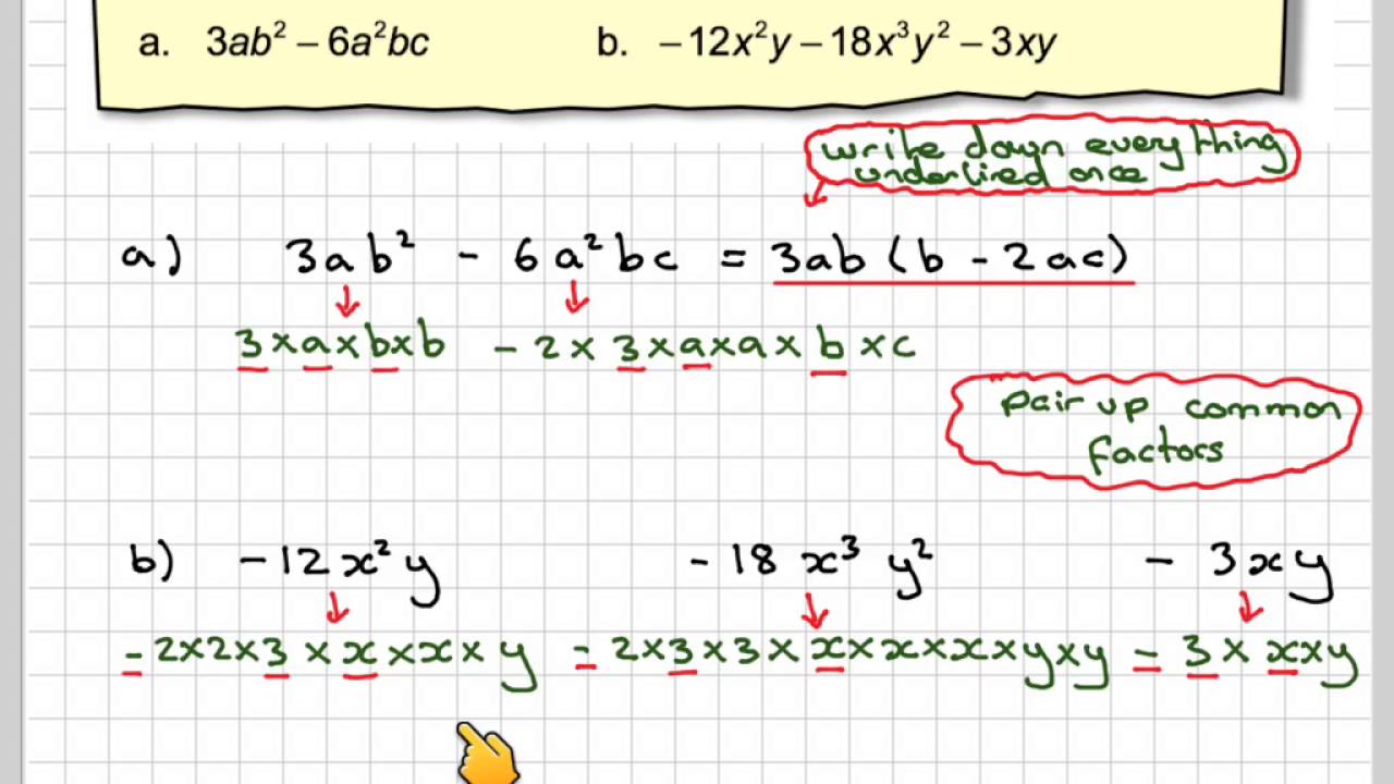 Factorising expressions examples - YouTube